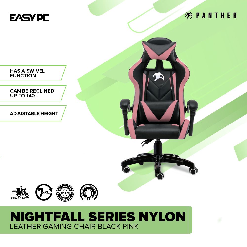 Panther Nightfall Series Nylon Legs Leather Gaming Chair Black Pink ...