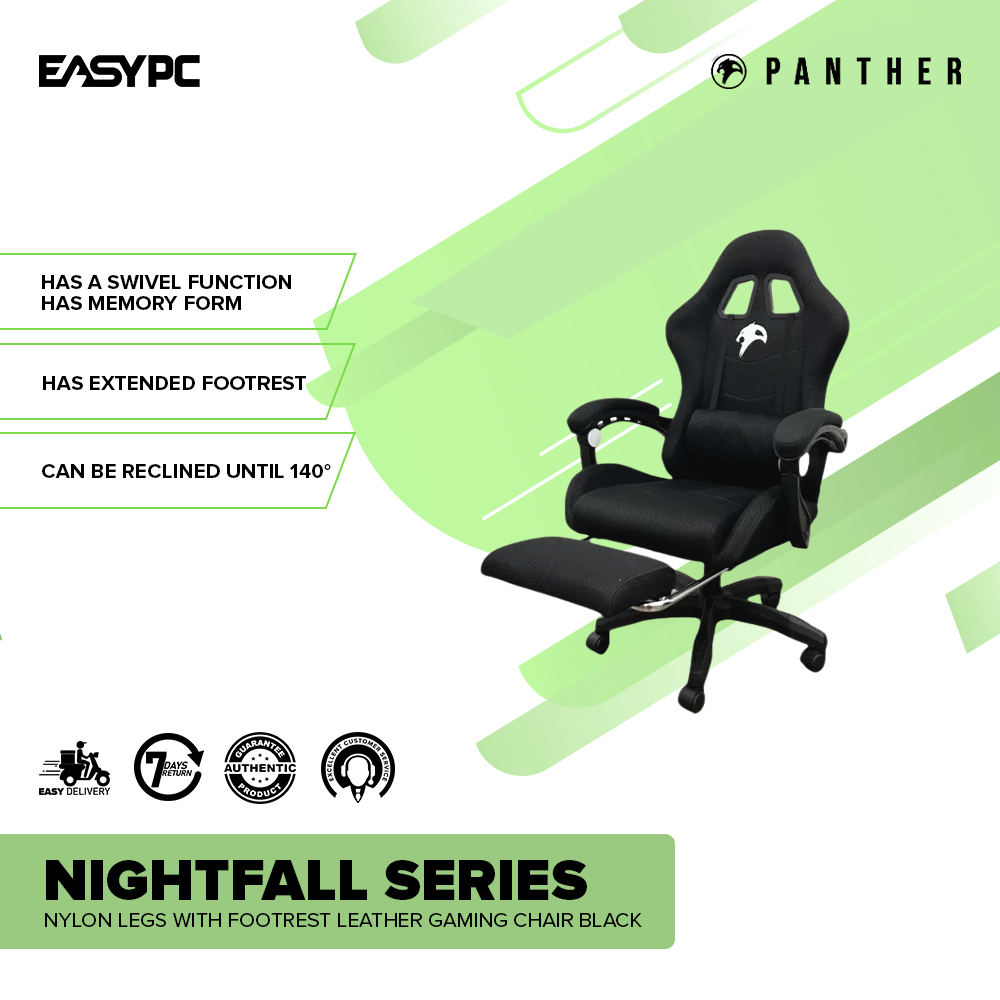Panther Nightfall Series Nylon Legs with Footrest Leather Gaming Chair ...