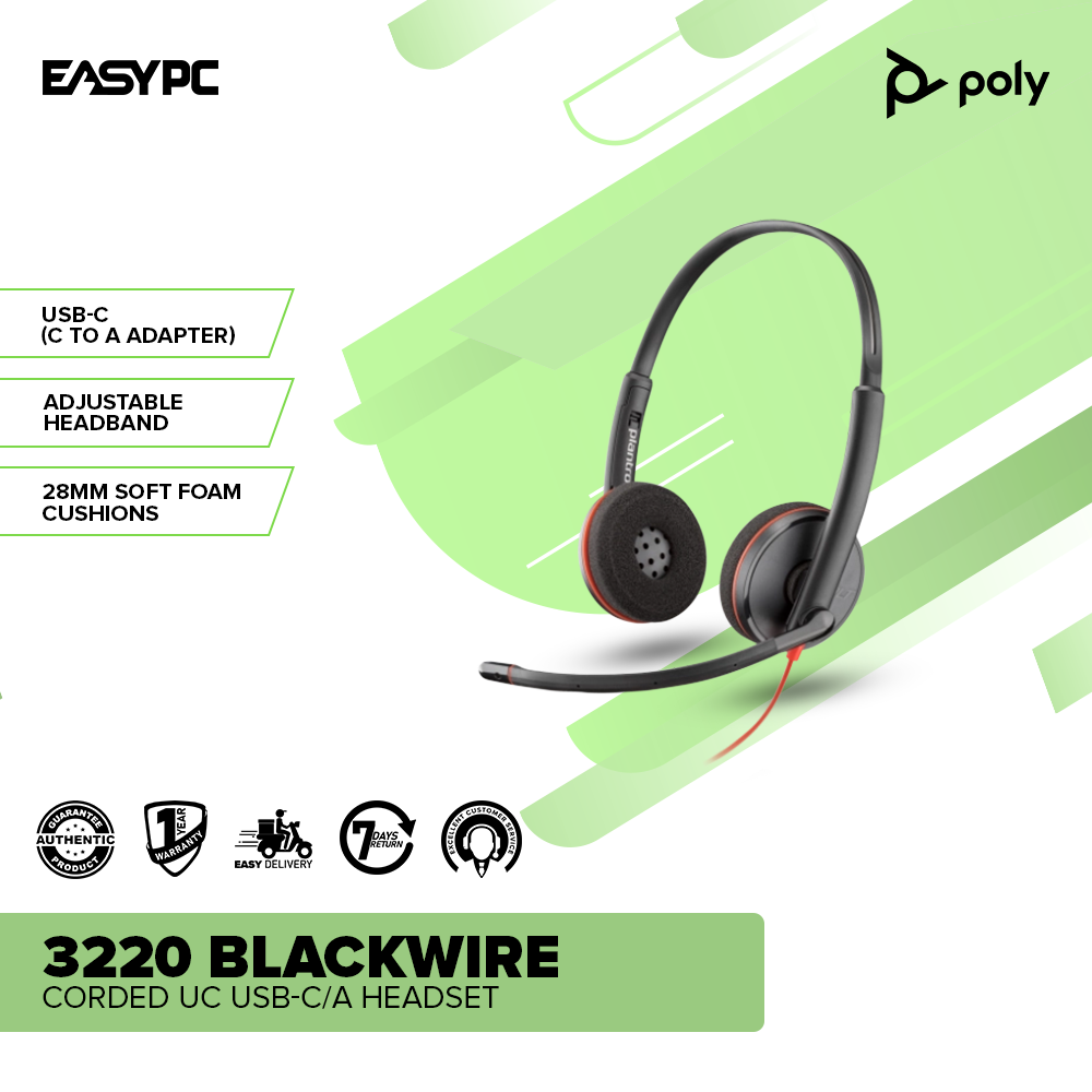 Poly 3220 Blackwire Corded UC USB-C/A Headset – EasyPC