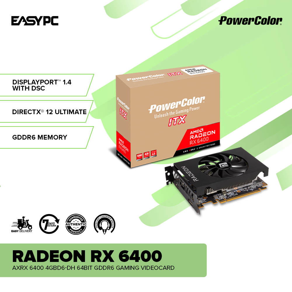 PowerColor Radeon RX 6400 AXRX 6400 4GBD6-DH 64BIT GDDR6 Gaming Videoc ...