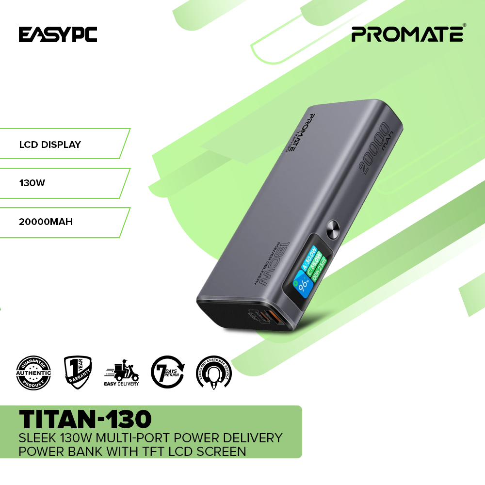 Promate Titan-130 Sleek 130W Multi-Port Power Delivery Power Bank with ...