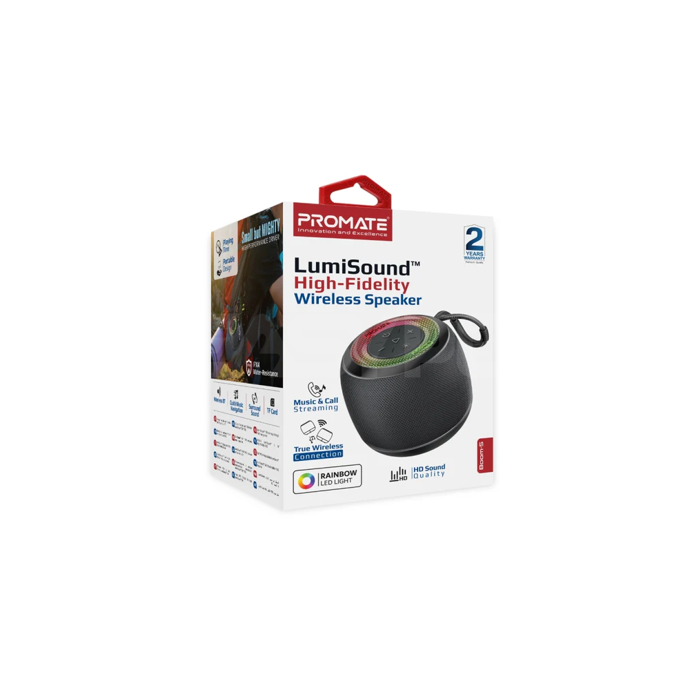 Promate Boom-5 LumiSound™ 5W High-Fidelity TWS Speaker Black – EasyPC