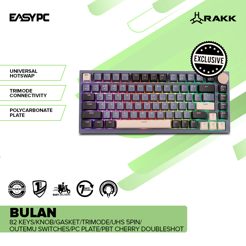 RAKK BULAN / 82 Keys/Knob/Gasket/Trimode/UHS 5pin/Outemu Switches/PC P – EasyPC
