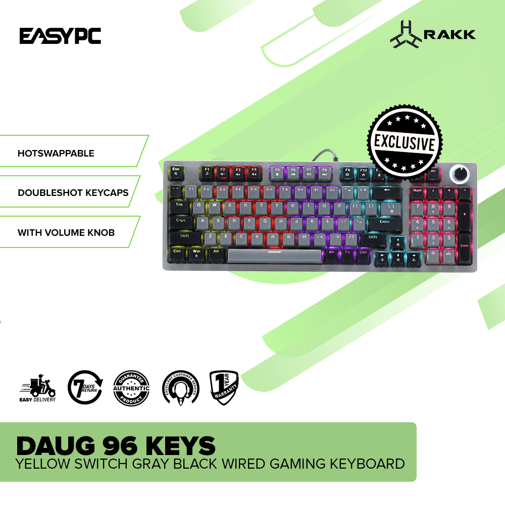 RAKK DAUG 96 Keys Wired Gaming Keyboard|Hotswappable|Rainbow LED|Yello ...