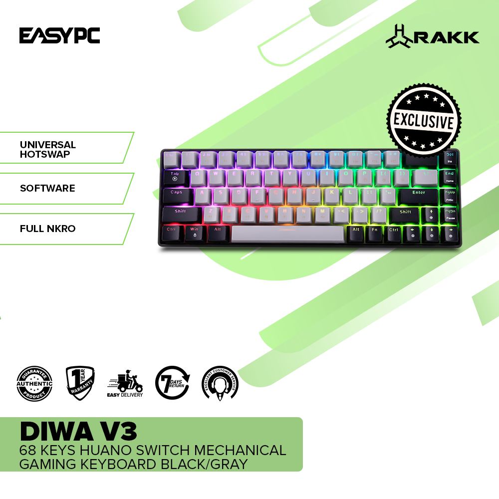 RAKK DIWA V3 68 Keys Huano Switch Mechanical Gaming Keyboard Black/Gra ...