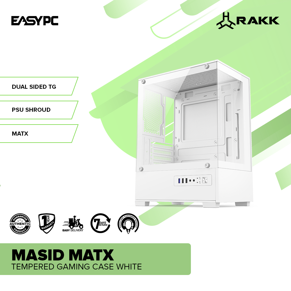 RAKK MASID MATX Tempered Gaming Case White – EasyPC