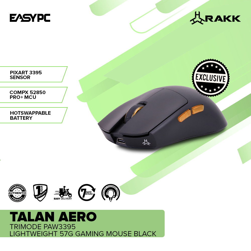 RAKK TALAN AERO Trimode PAW3395 Lightweight 57g Gaming Mouse Black – EasyPC