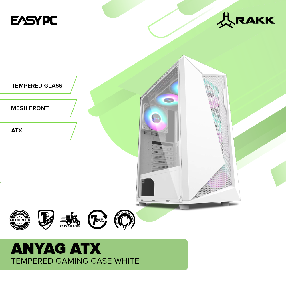 RAKK ANYAG ATX Tempered Gaming Case White – EasyPC