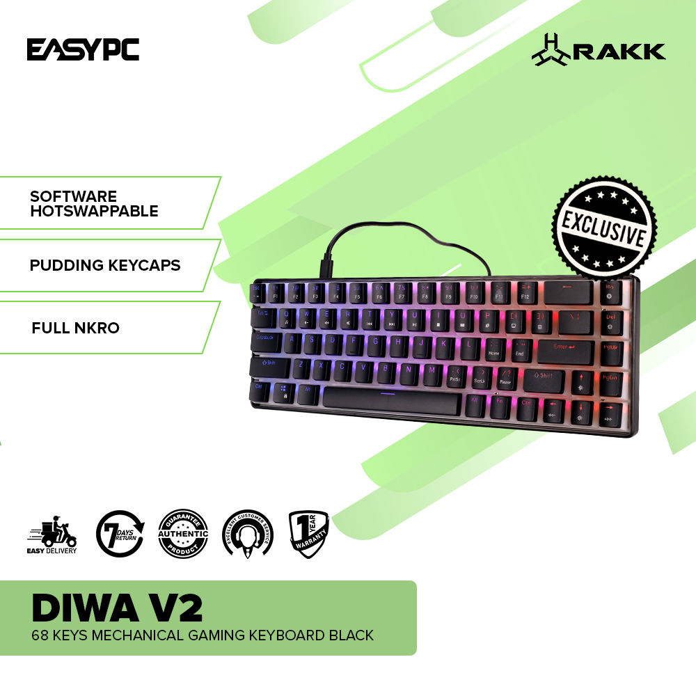 RAKK DIWA V2 68 Keys Mechanical Gaming Keyboard Black – EasyPC