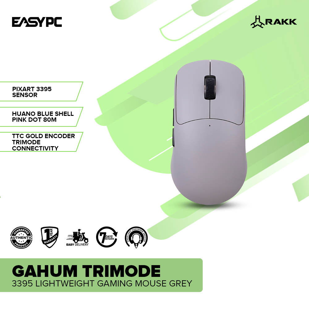 RAKK GAHUM Trimode 3395 Lightweight Gaming Mouse Grey – EasyPC