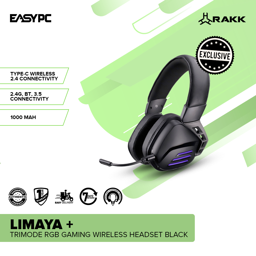 RAKK LIMAYA+ Trimode RGB Gaming Wireless Headset Black – EasyPC