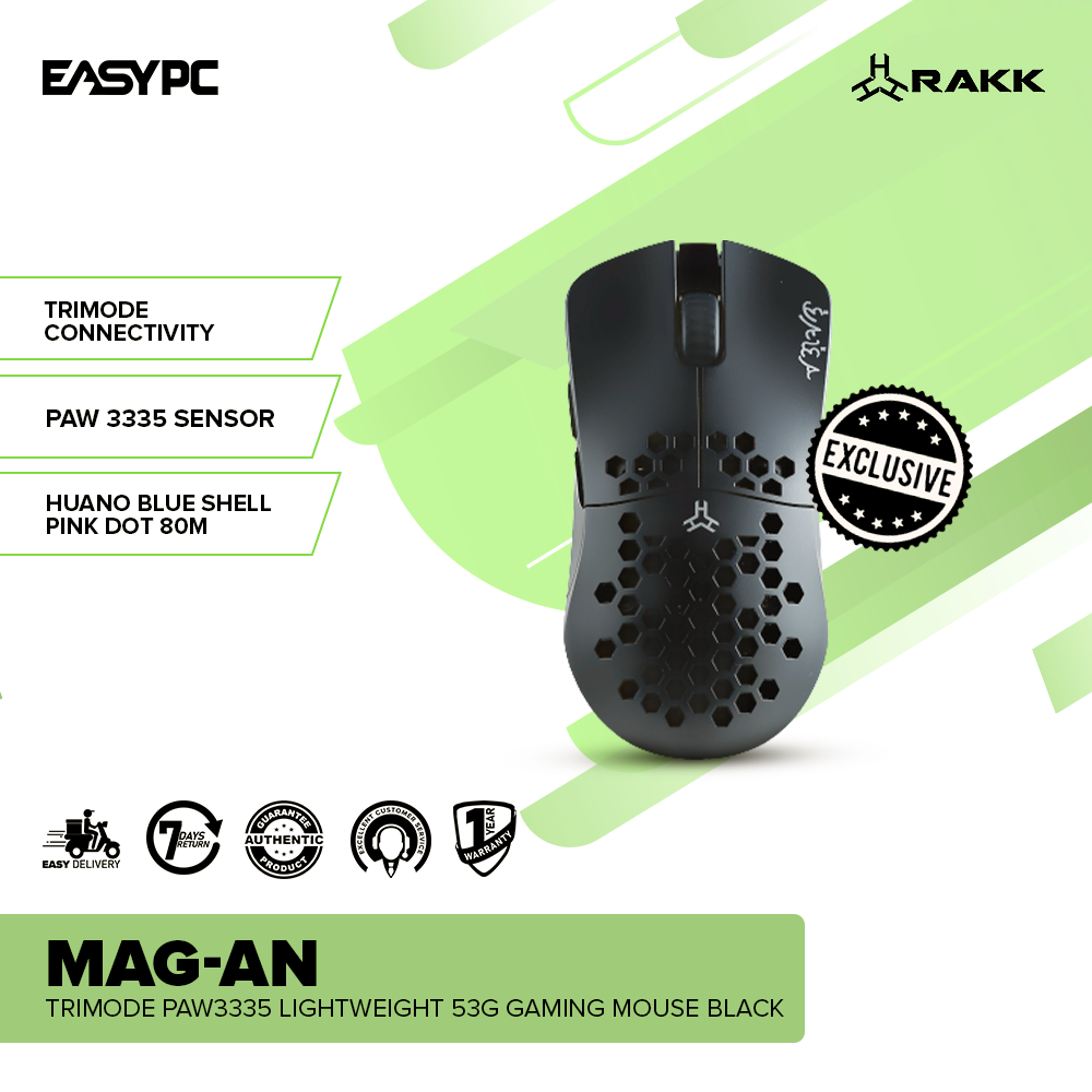 RAKK MAG-AN Trimode PAW3335 Lightweight 53g Gaming Mouse Black – EasyPC