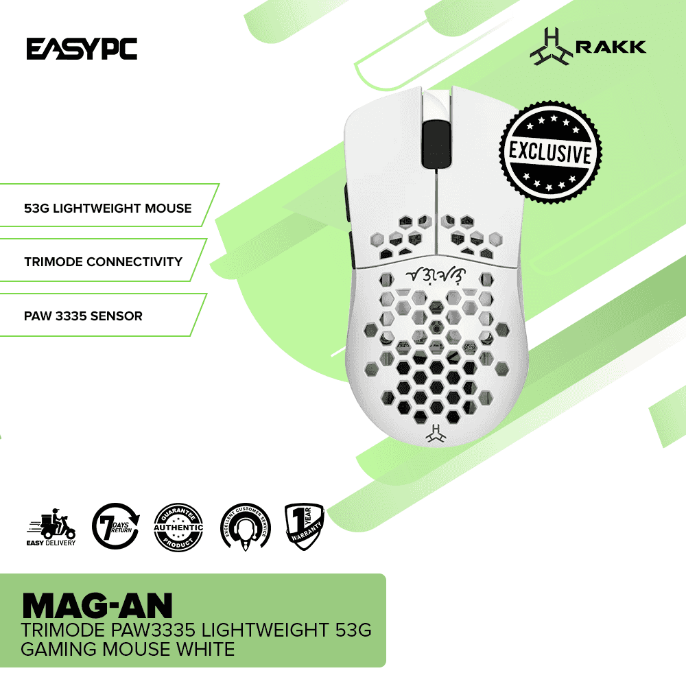 RAKK MAG-AN Trimode PAW3335 Lightweight 53g Gaming Mouse White – EasyPC