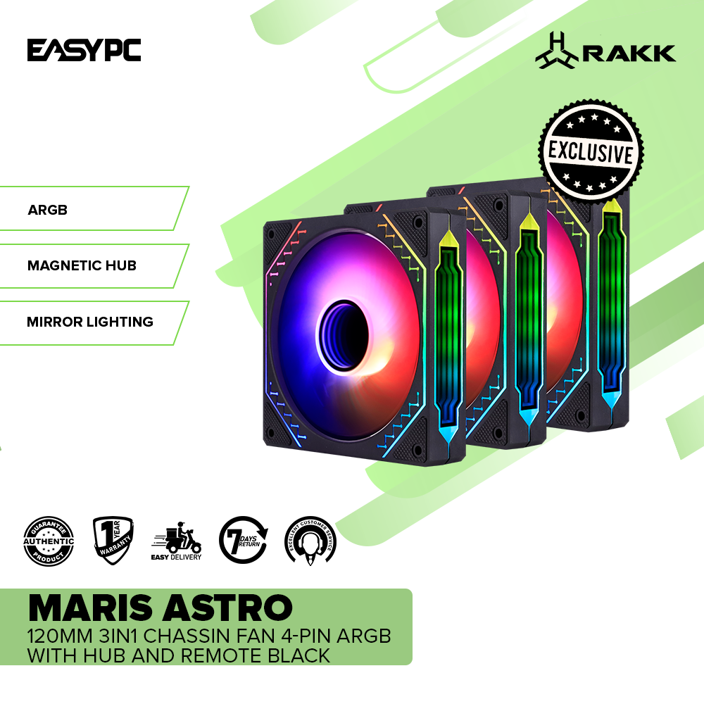 RAKK MARIS ASTRO 120mm 3in1 Chassin Fan 4-pin ARGB with HUB and Remote ...