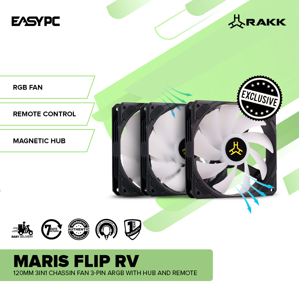 RAKK MARIS FLIP RV 120mm 3in1 Chassis Fan 4-pin aRGB Reverse Flow With ...
