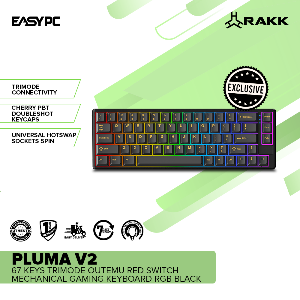 RAKK PLUMA V2 67 Keys Trimode Outemu Red Switch Mechanical Gaming Keyb ...