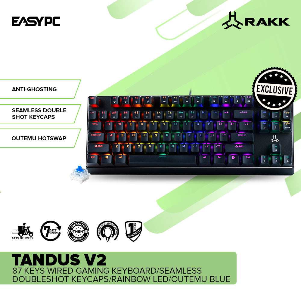 RAKK TANDUS V2 87 Keys Wired Gaming Keyboard/Seamless Doubleshot Keyca ...