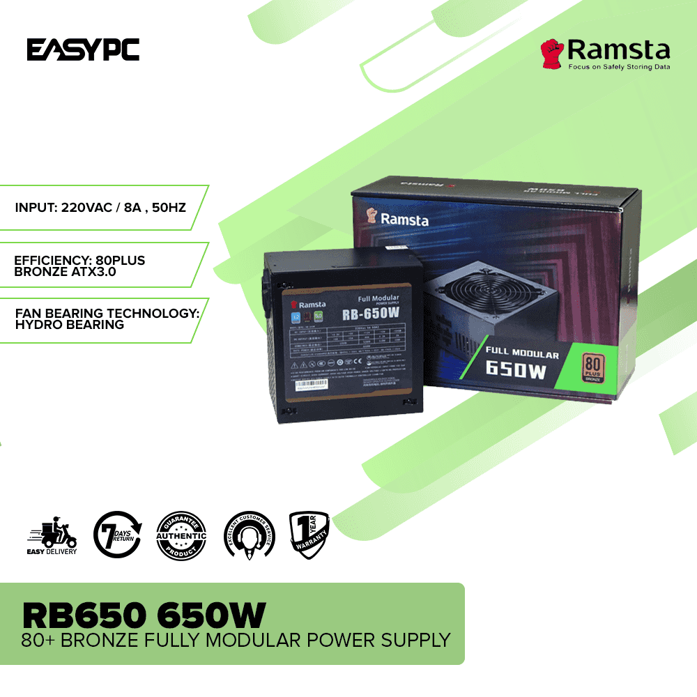 Ramsta RB650 650W 80+ Bronze Fully Modular Power Supply – EasyPC