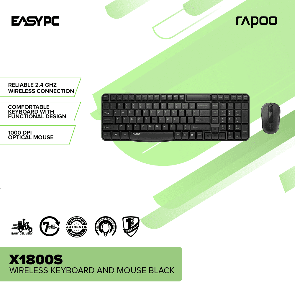 Rapoo X1800S Wireless Keyboard and Mouse Combo Black – EasyPC
