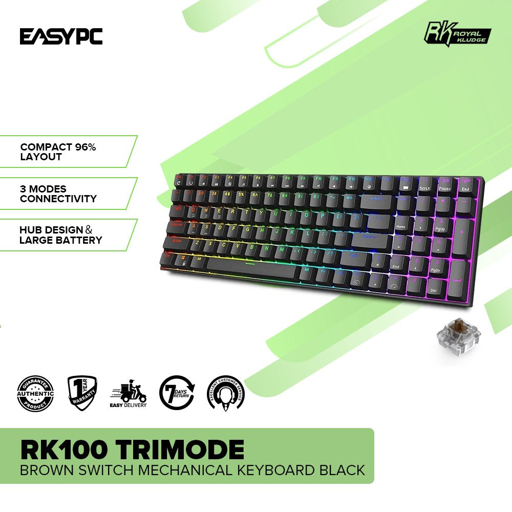 Royal Kludge RK100 Trimode Brown switch Mechanical Keyboard Black – EasyPC