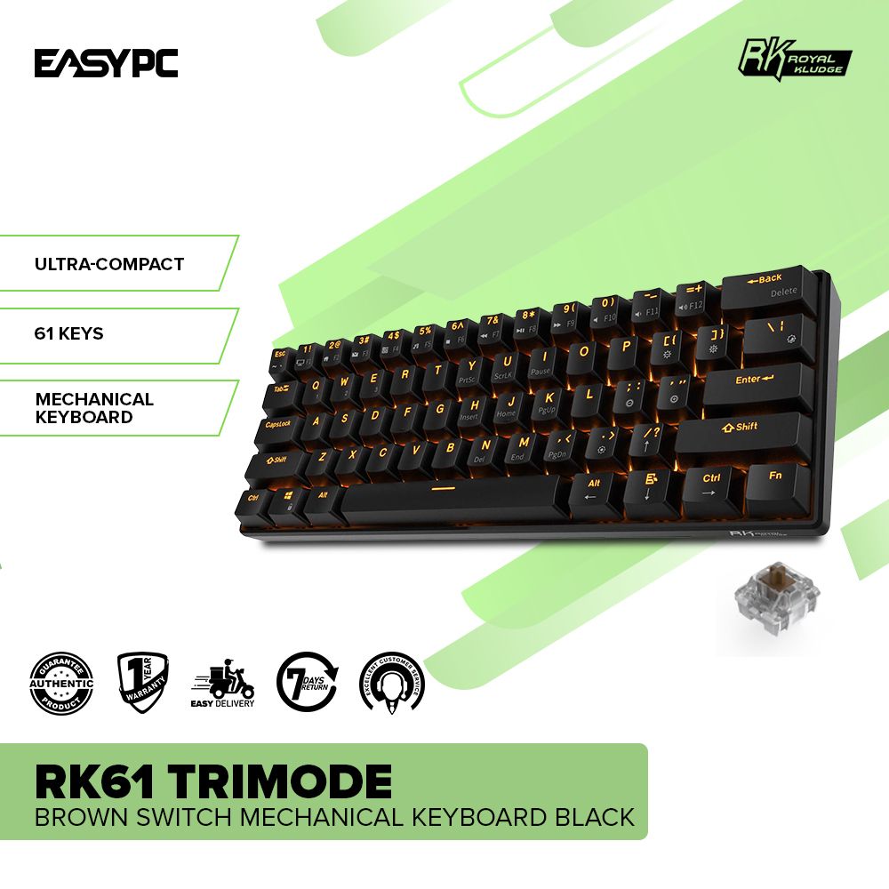 Royal Kludge RK61 Trimode Brown switch Mechanical Keyboard Black – EasyPC