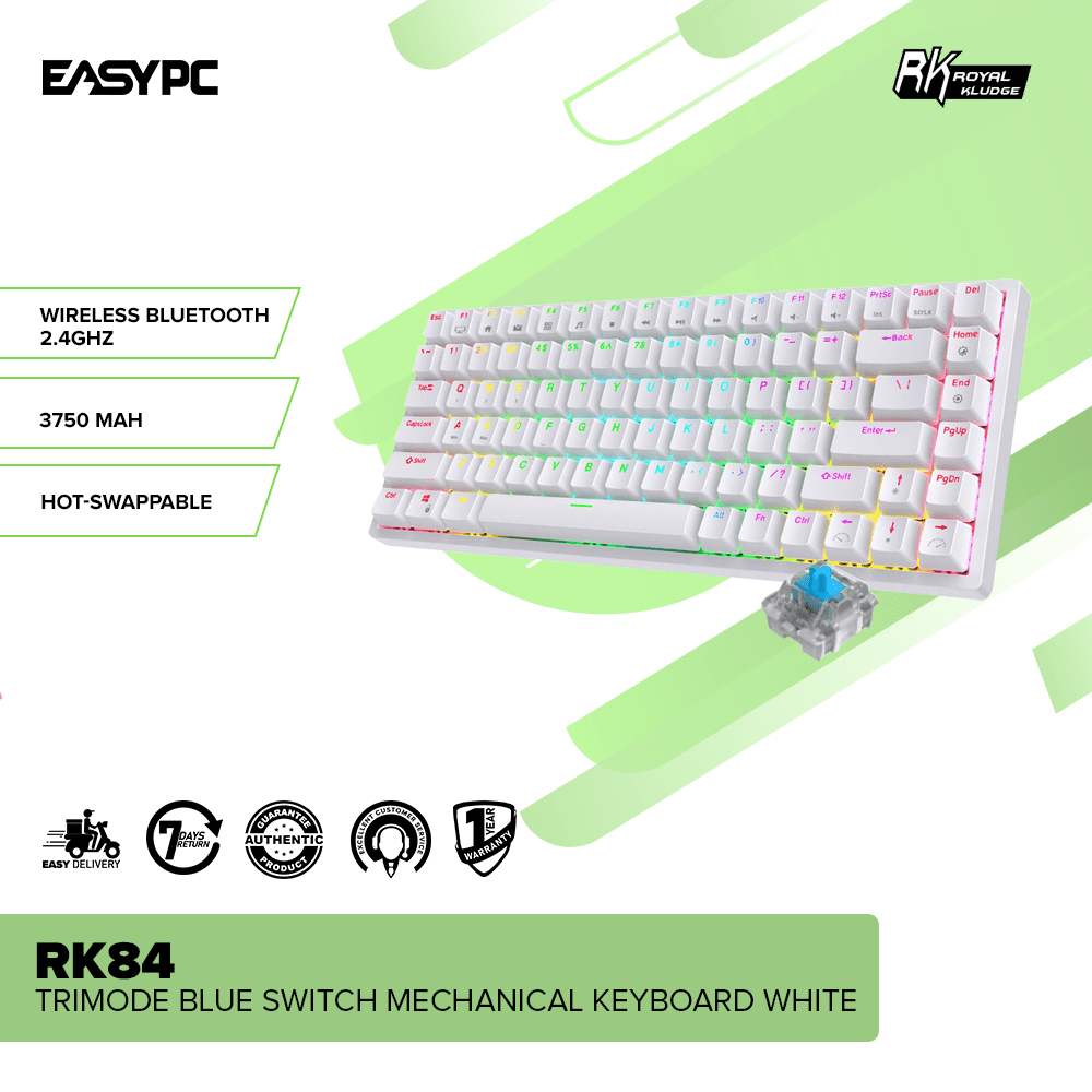 Royal Kludge RK84 Trimode Blue switch Mechanical Keyboard White – EasyPC