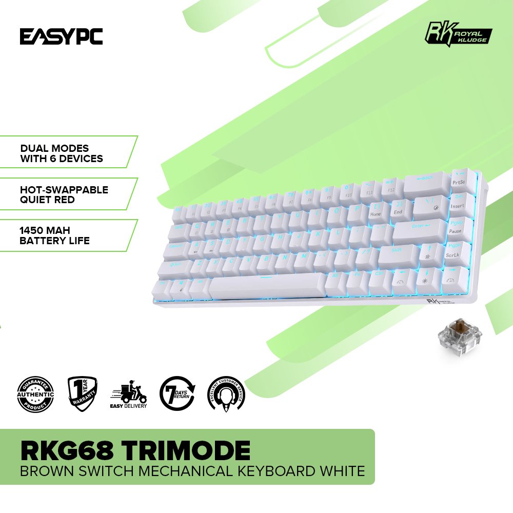 Royal Kludge RKG68 Trimode Brown switch Mechanical Keyboard White – EasyPC