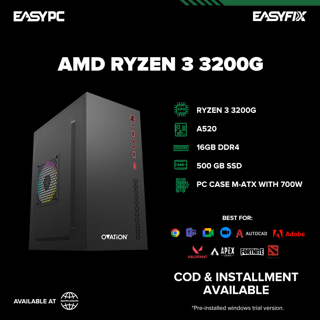 Ryzen 3 3200G / A520 / 16GB DDR4 / 500 GB SSD / PC Case M-ATX with 700 ...