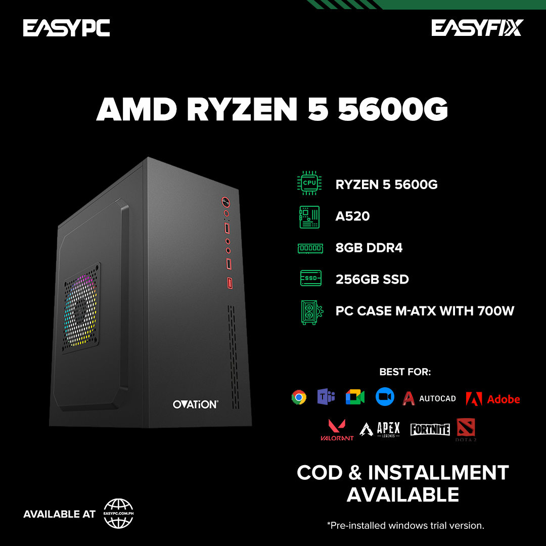 Ryzen 5 5600G / A520 / 8GB DDR4 / 256GB SSD / PC Case M-ATX with 700W ...