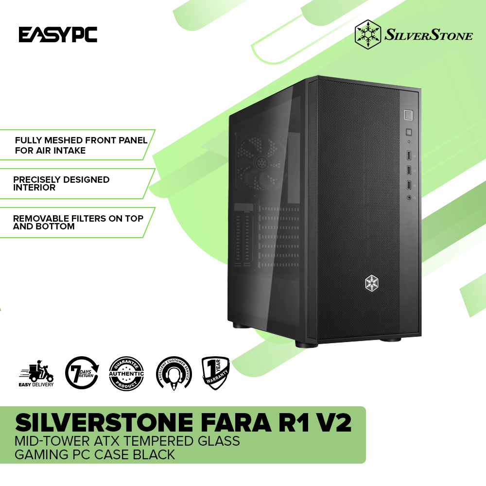 Silverstone FARA R1 V2 Mid-Tower ATX Tempered Glass Gaming PC Case Bla ...