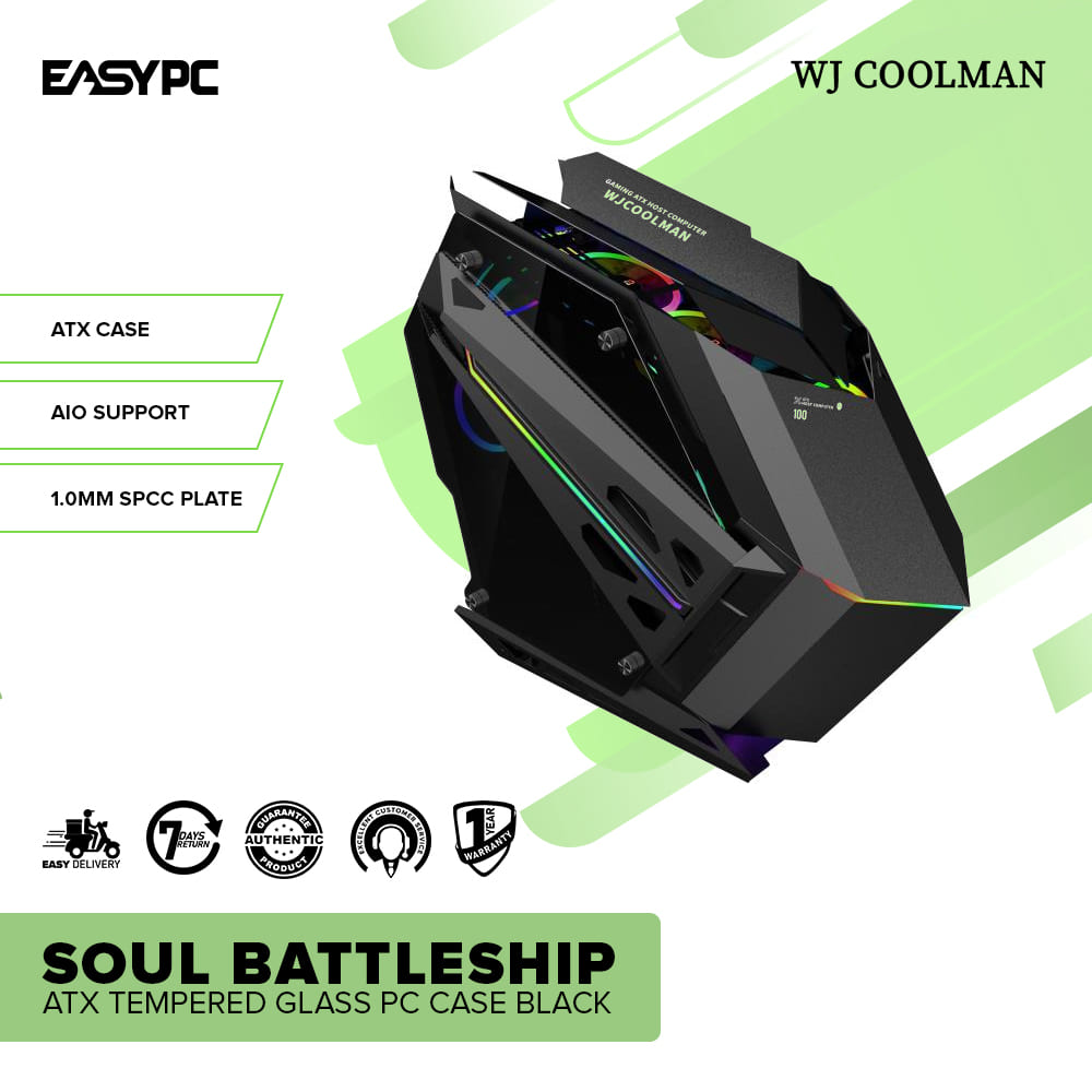 Soul Battleship ATX Tempered Glass PC Case Black – EasyPC