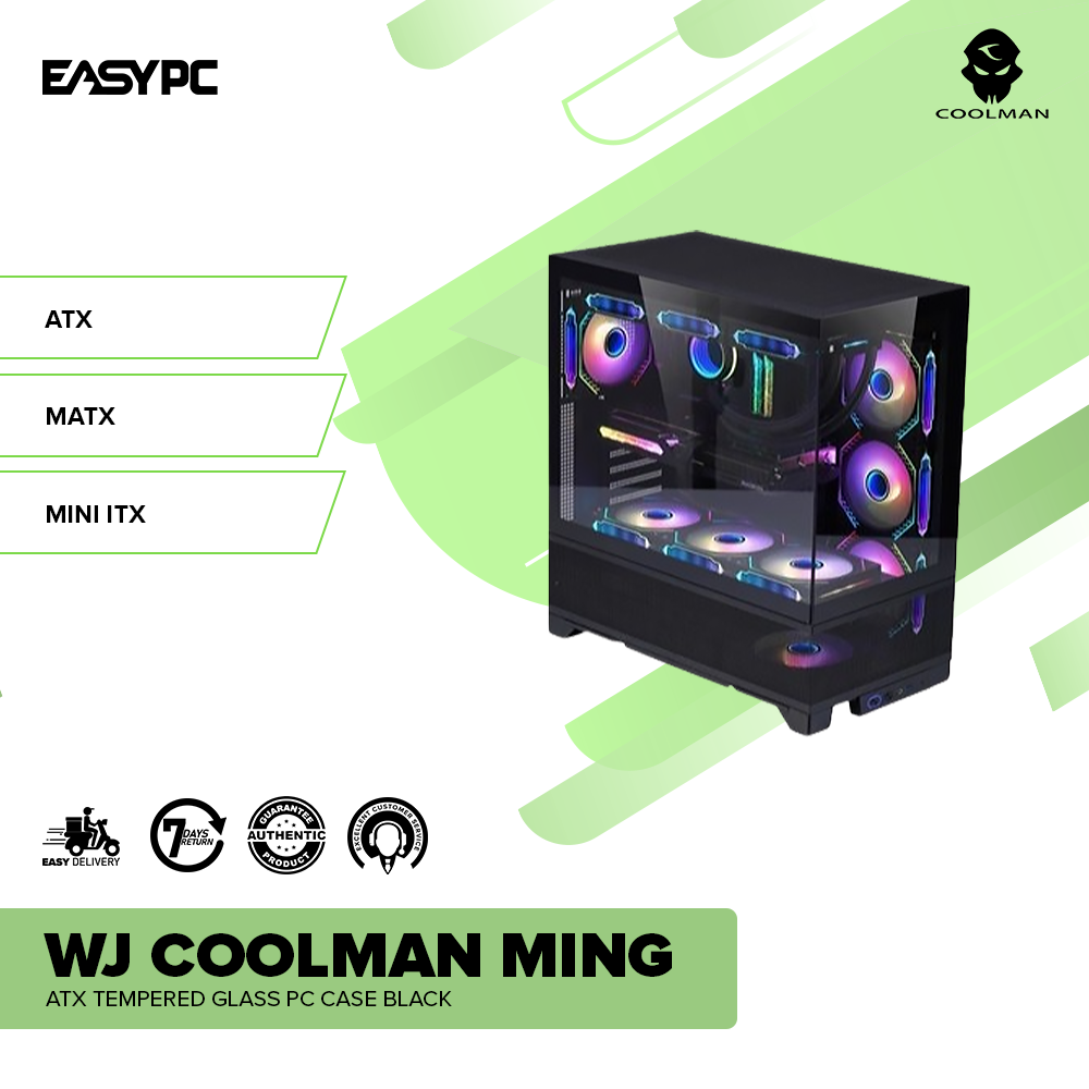 WJ CoolMan Ming ATX Tempered Glass PC Case Black – EasyPC