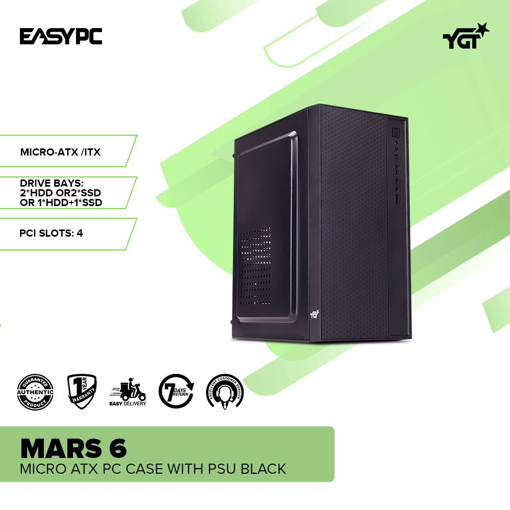 YGT Mars 6 Micro ATX PC Case with PSU Black – EasyPC
