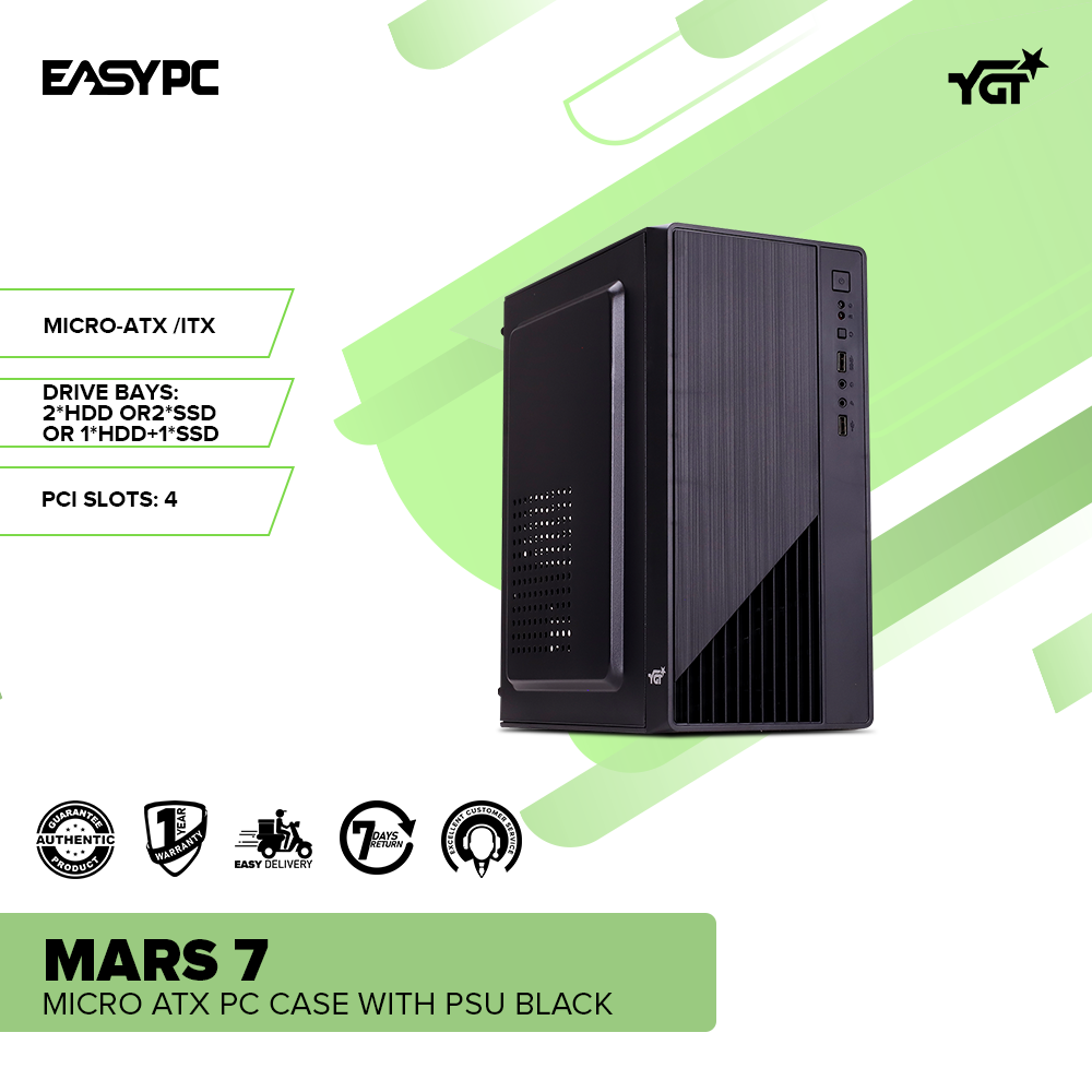 YGT Mars 7 Micro ATX PC Case with PSU Black – EasyPC