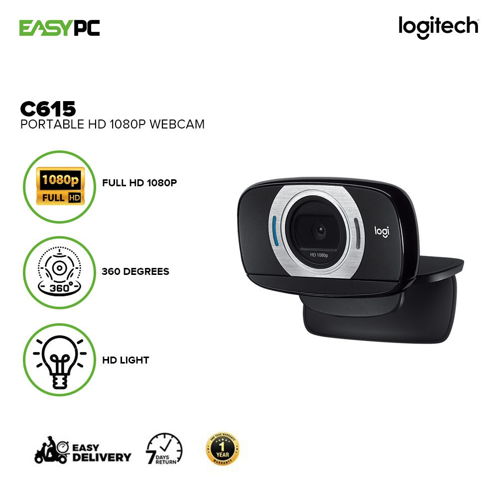 Logitech HD Laptop Webcam C615 with Fold-and-Go Design, 360-Degree Swi ...