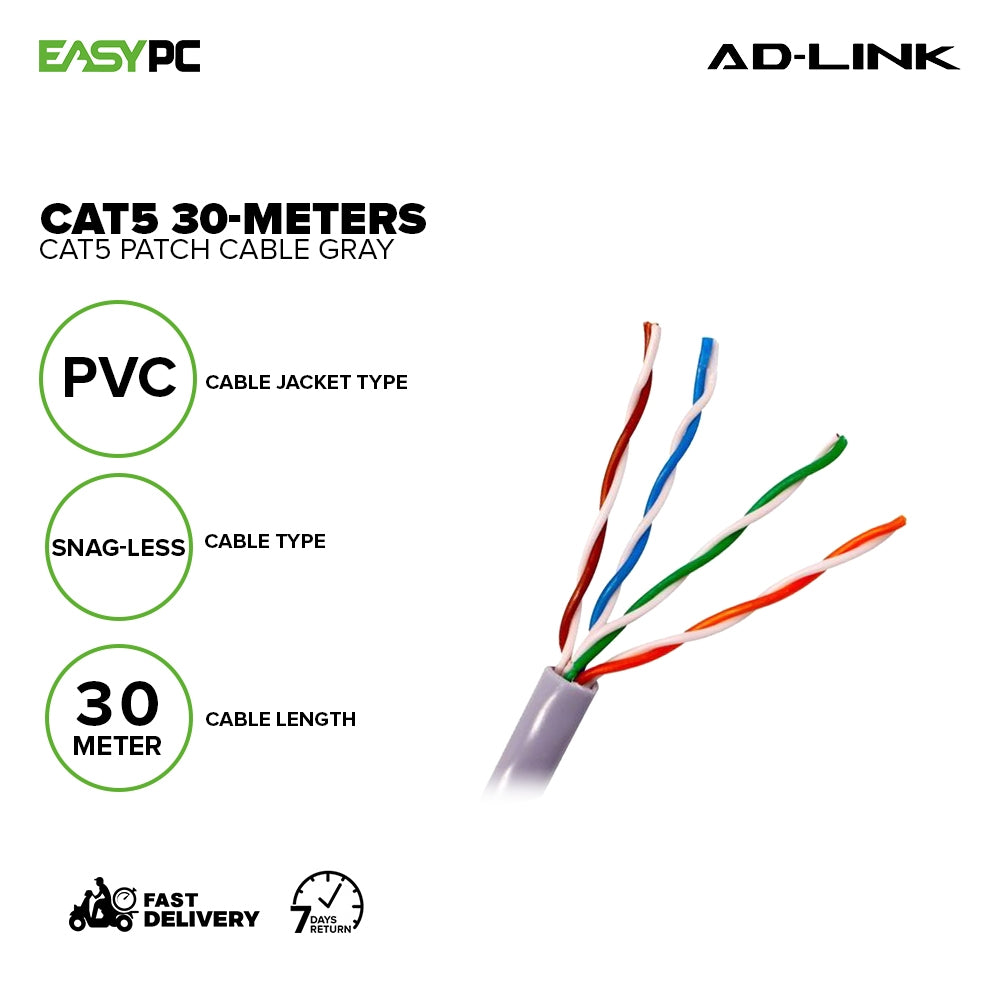 Ad-Link Ethernet Cable 30-Meters Cat5 Light Weight Convenient to Use P ...