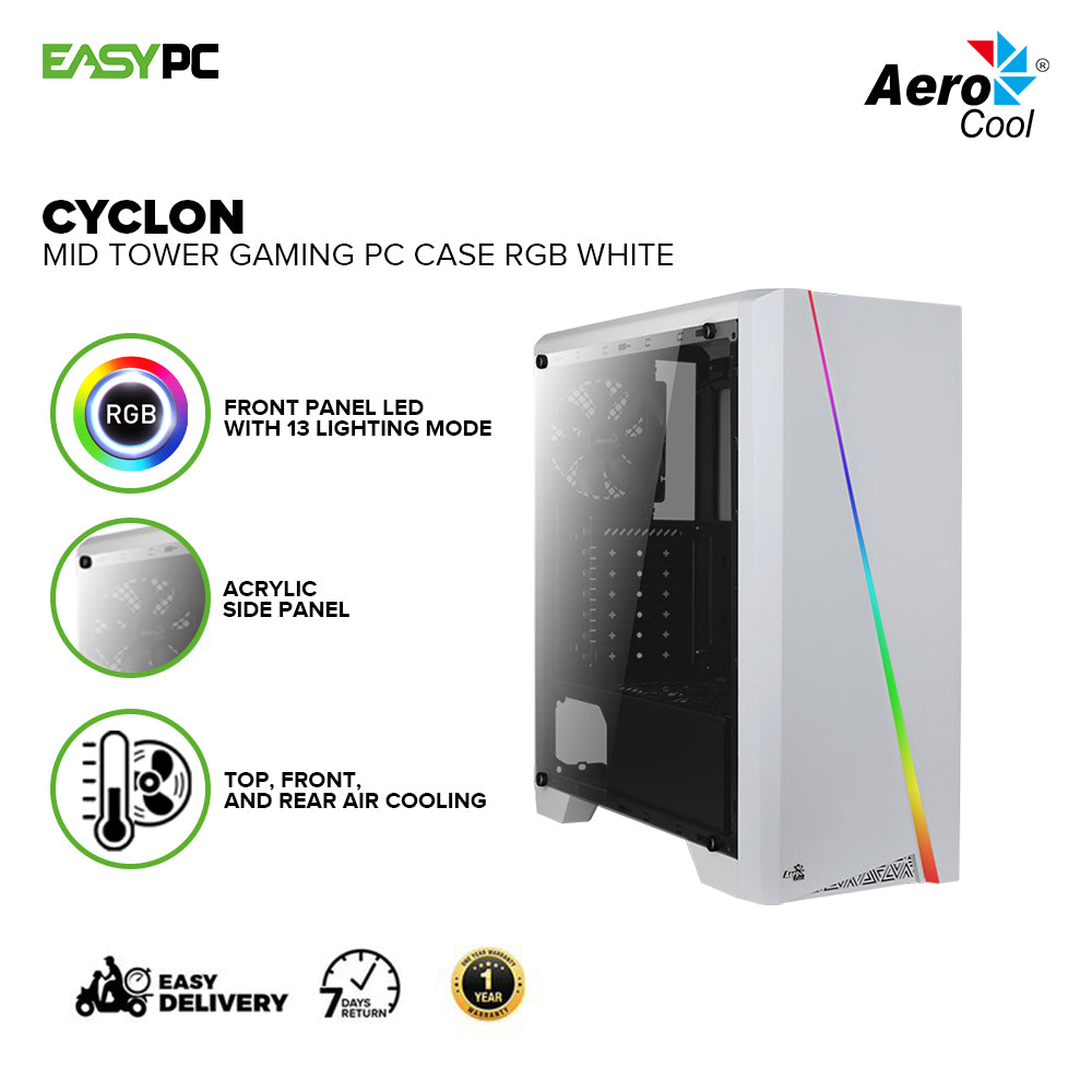 Aerocool Cyclon Mid Tower Front panel LED with 13 lighting modes, Acry ...