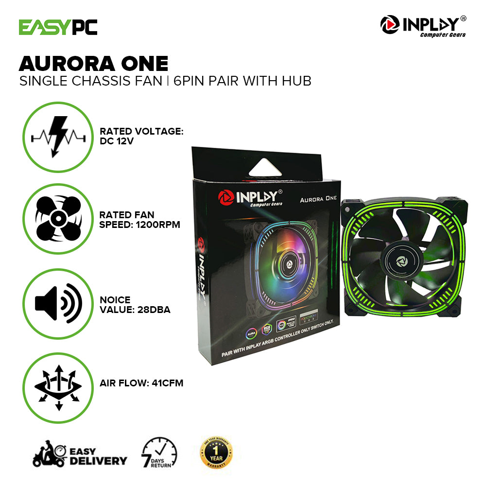 InPlay Aurora One SINGLE CHASSIS FAN | 6PIN PAIR WITH HUB – EasyPC