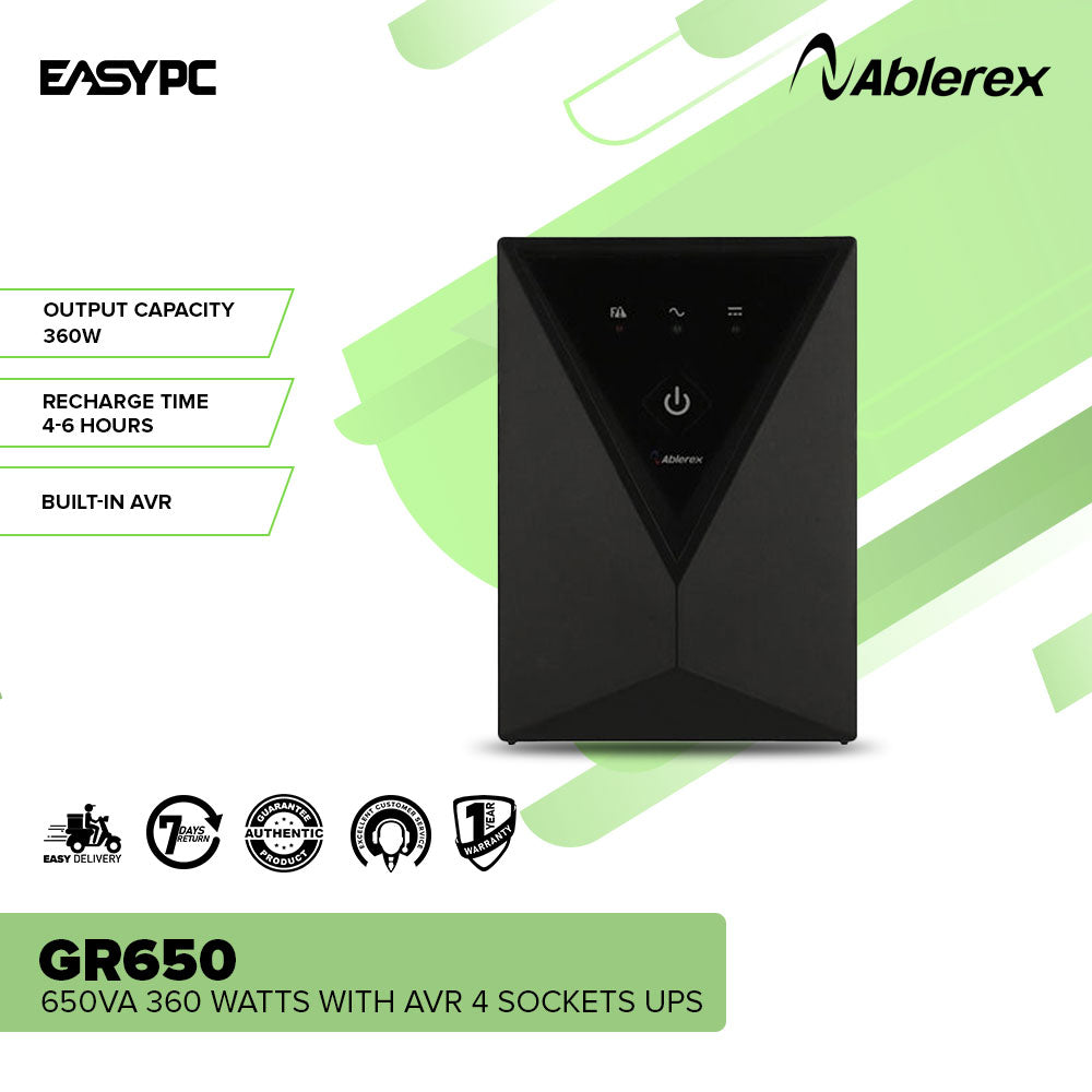 Ablerex GR650 650va 360 watts with AVR 4 Sockets UPS – EasyPC
