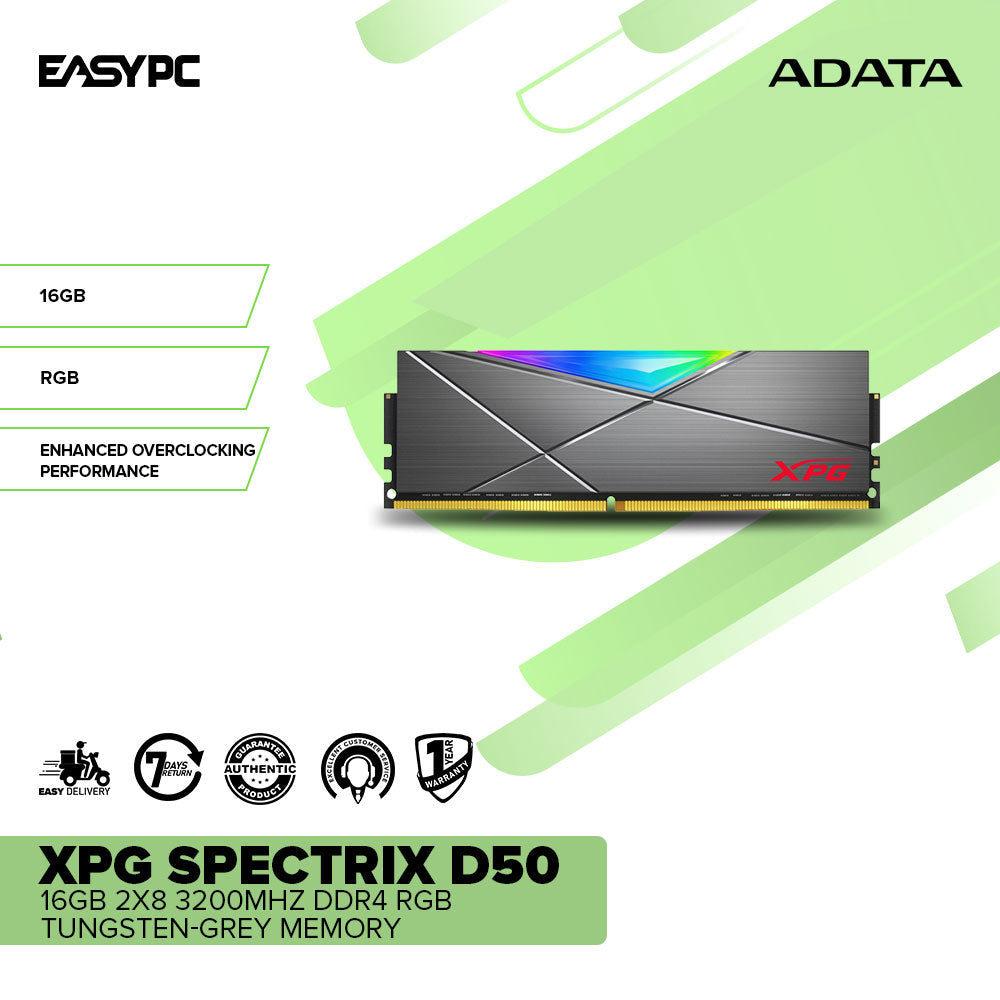 Adata XPG Spectrix D50 16GB 2x8 3200mHz DDR4 RGB Memory Tungsten-Grey – EasyPC