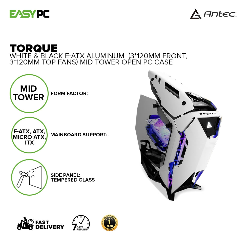 Antec Torque White & Black E-ATX (3*120mm Front, 3*120mm Top Fans) 19G ...