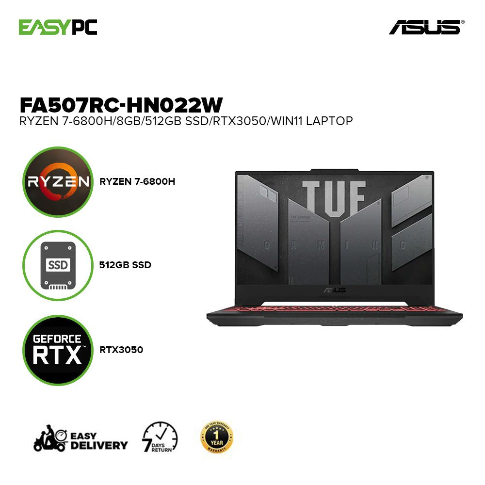 Asus FA507RC-HN022W 15.6inch FHD Ryzen 7-6800H 8GB 512G SSD RTX3050 Wi ...