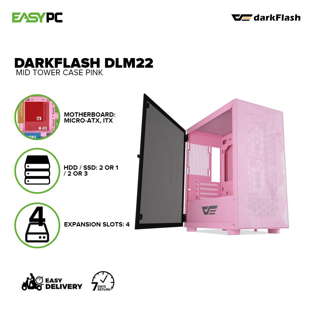 DarkFlash DLM22 Mid Tower PC Case Pink – EasyPC