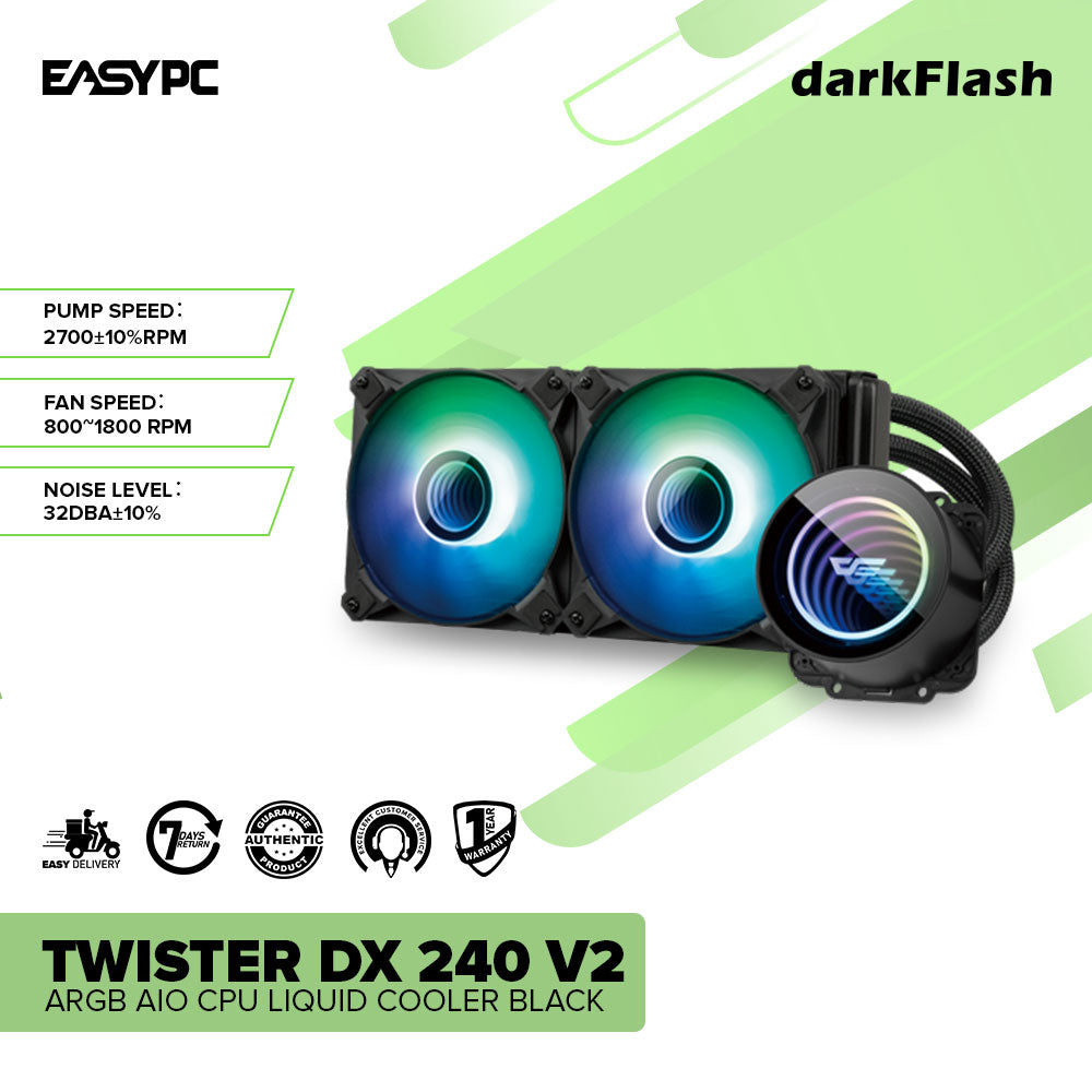 DarkFlash Twister DX 240 V2 Black and White ARGB AIO CPU Liquid Cooler ...