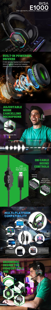 EKSA E1000 RGB USB for PC PS4 PS5 Ergonomic Design, Durable High-quali ...