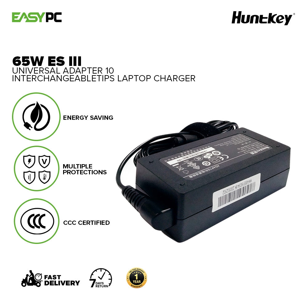 Huntkey 65W ES III Universal Adapter 10 interchangeable tips, CCC Cert ...