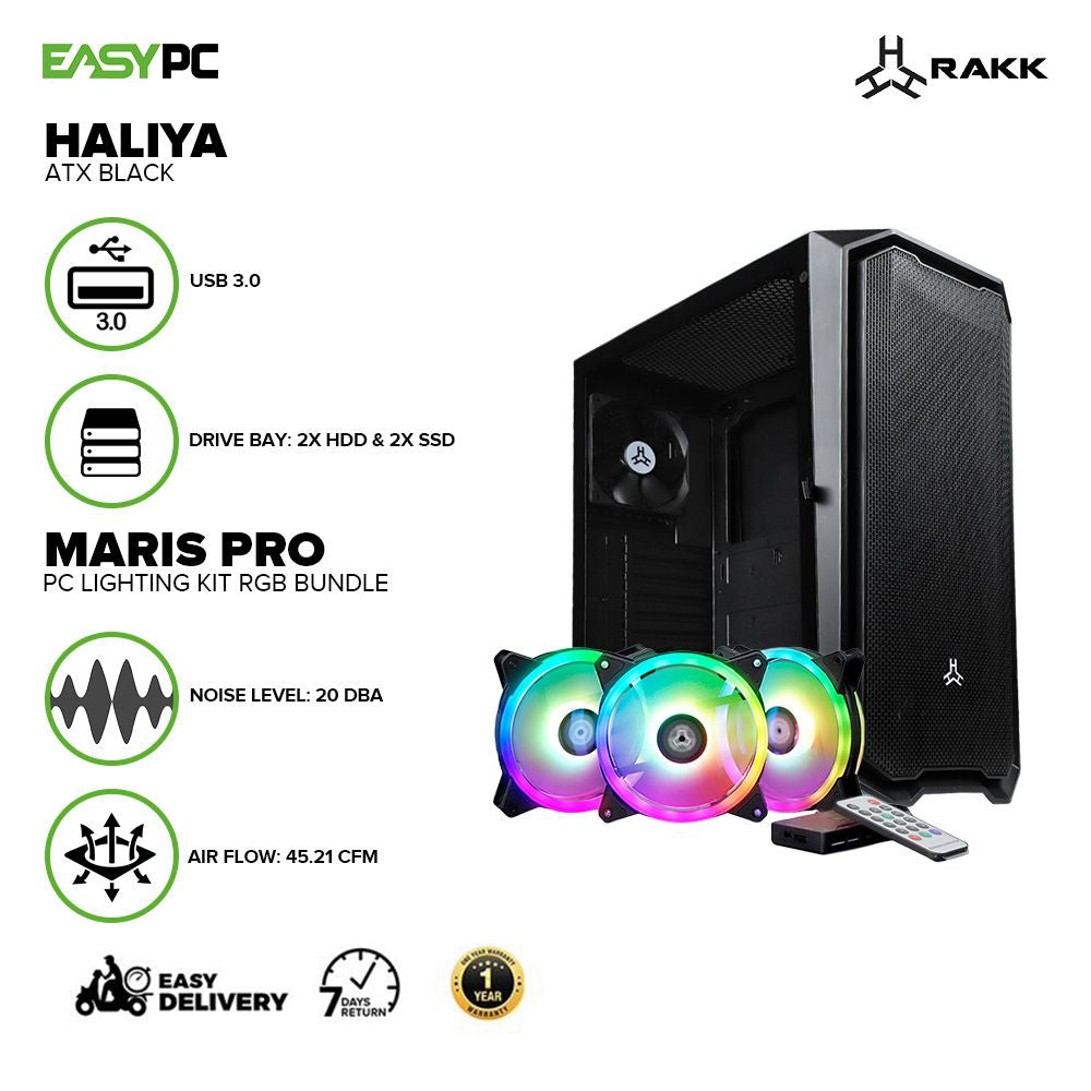 RAKK Haliya ATX Gaming Case Black and RAKK Maris Pro PC Lighting Kit R ...
