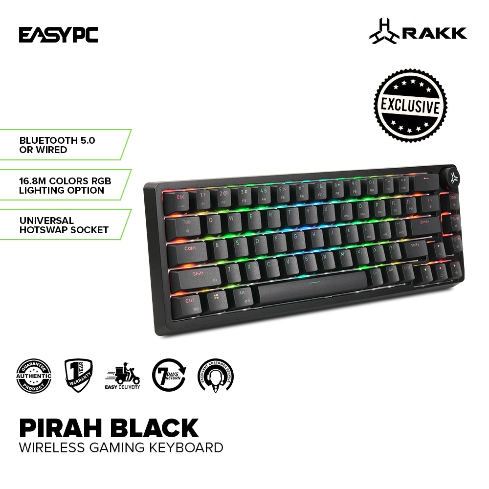 RAKK PIRAH Wireless Gaming Keyboard Barebone Black Hot swappable Socke ...