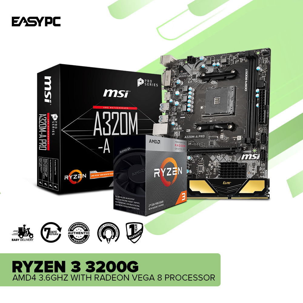 EasyBundle AMD Ryzen 3 3200g Processor/A320M Pro-VH Motherboard/8GB 32 ...