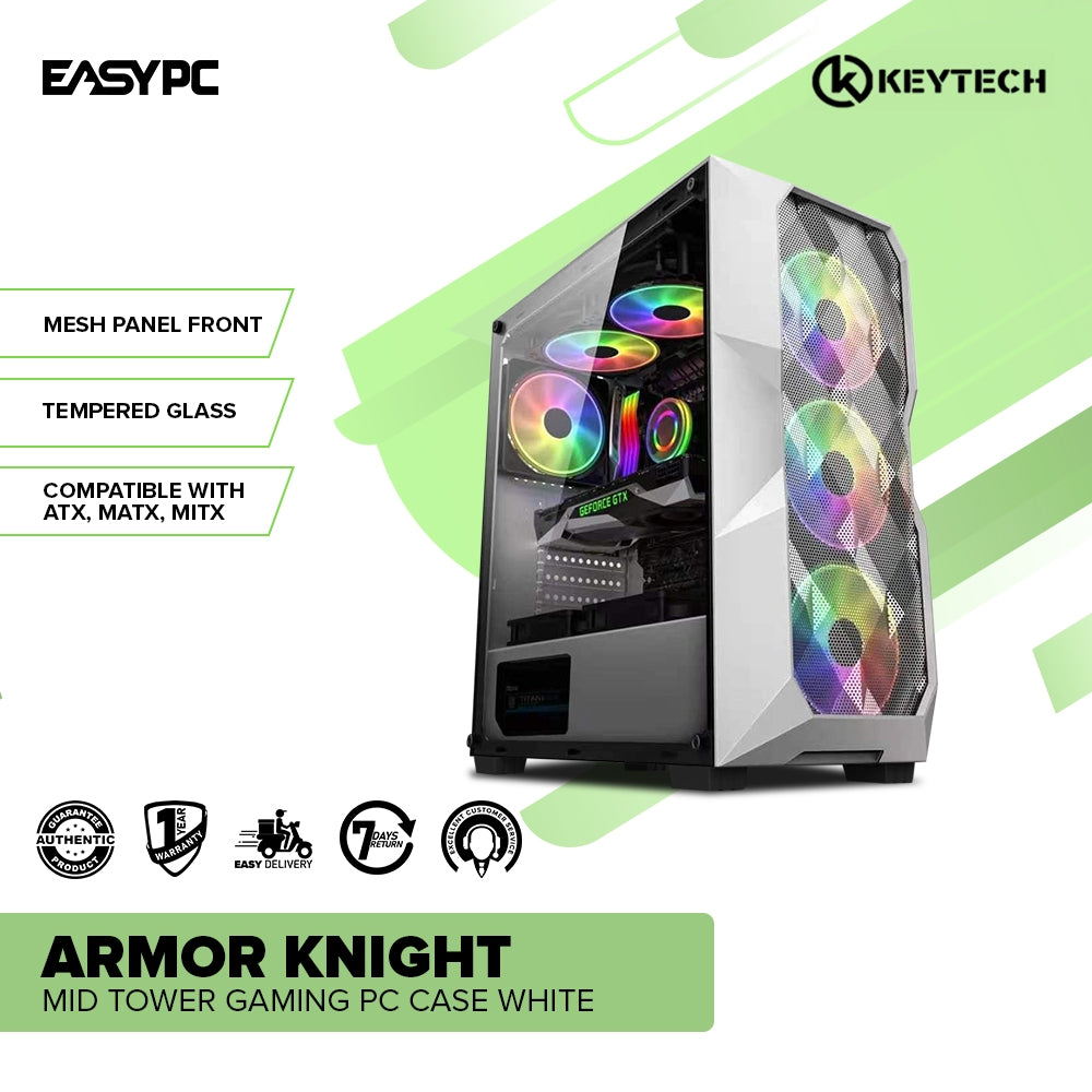 Keytech Armor Knight Series Mid Tower Gaming PC Case White or Black ...
